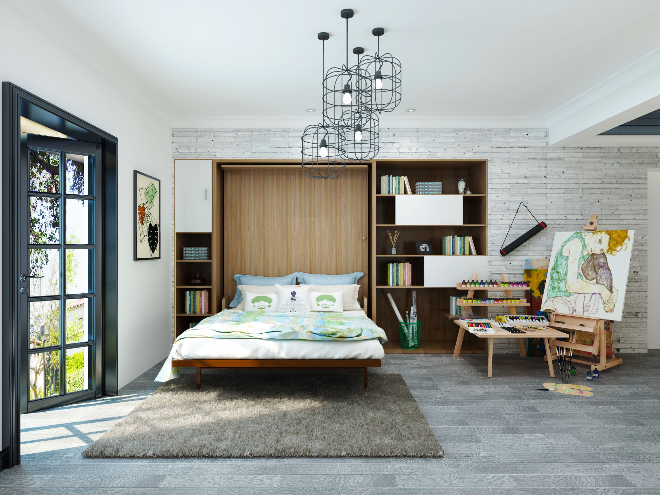 TURNER 1.5m Revolving Murphy Wall Bed with Integrated Bookcase or Dini